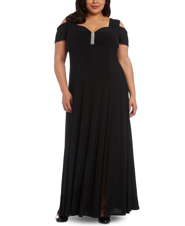 R & M Richards Women's Plus Size Rhinestone-Detail Gown Black Size 20W