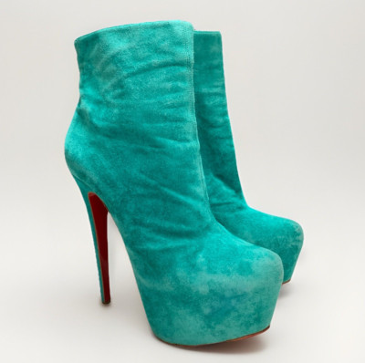 Christian Louboutin Daf Booty Suede Turquoise Booties Boots (Size 37.5 ...