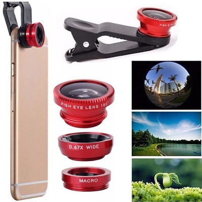 3 in 1 Macro Fish Eye Wide Angle Mobile Camera Lens Clip Set For ...