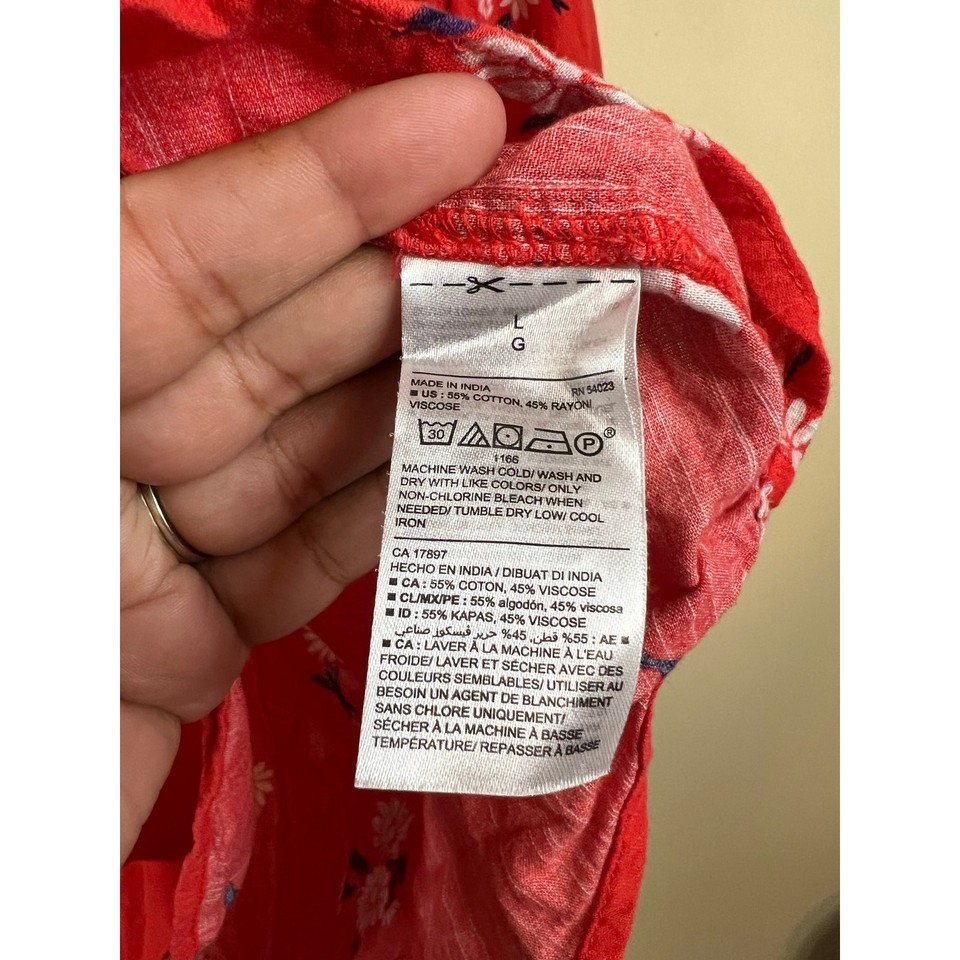 Old Navy Womens Red w/White floral detail long sleeve Size Large | eBay