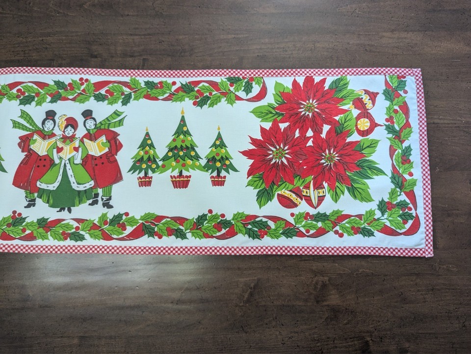 46" x 12" CHRISTMAS TABLE RUNNER hm w/VTG Tablecloth w/"Victoria-era ...