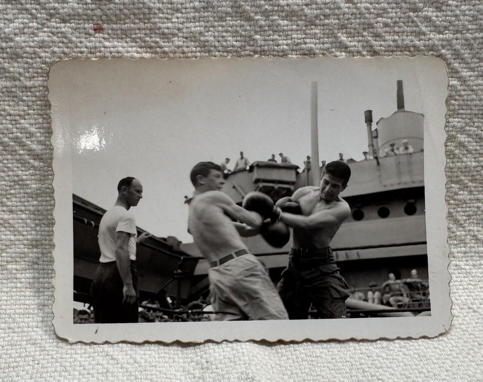 Vtg Photo 2 Buff Beefcake Hot Shirtless Sailors In Boxing Match Aboard ...