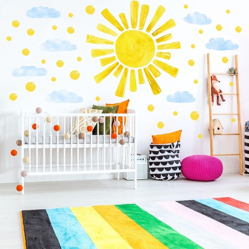 Large Sun Wall Decals Cloud Polka Dots Stickers for Girls Sunny | eBay