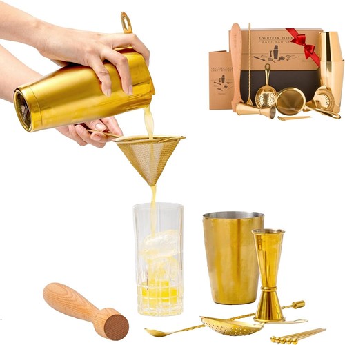Luxury Gold Barware Set - 14-Piece Bartender Essentials for Home ...