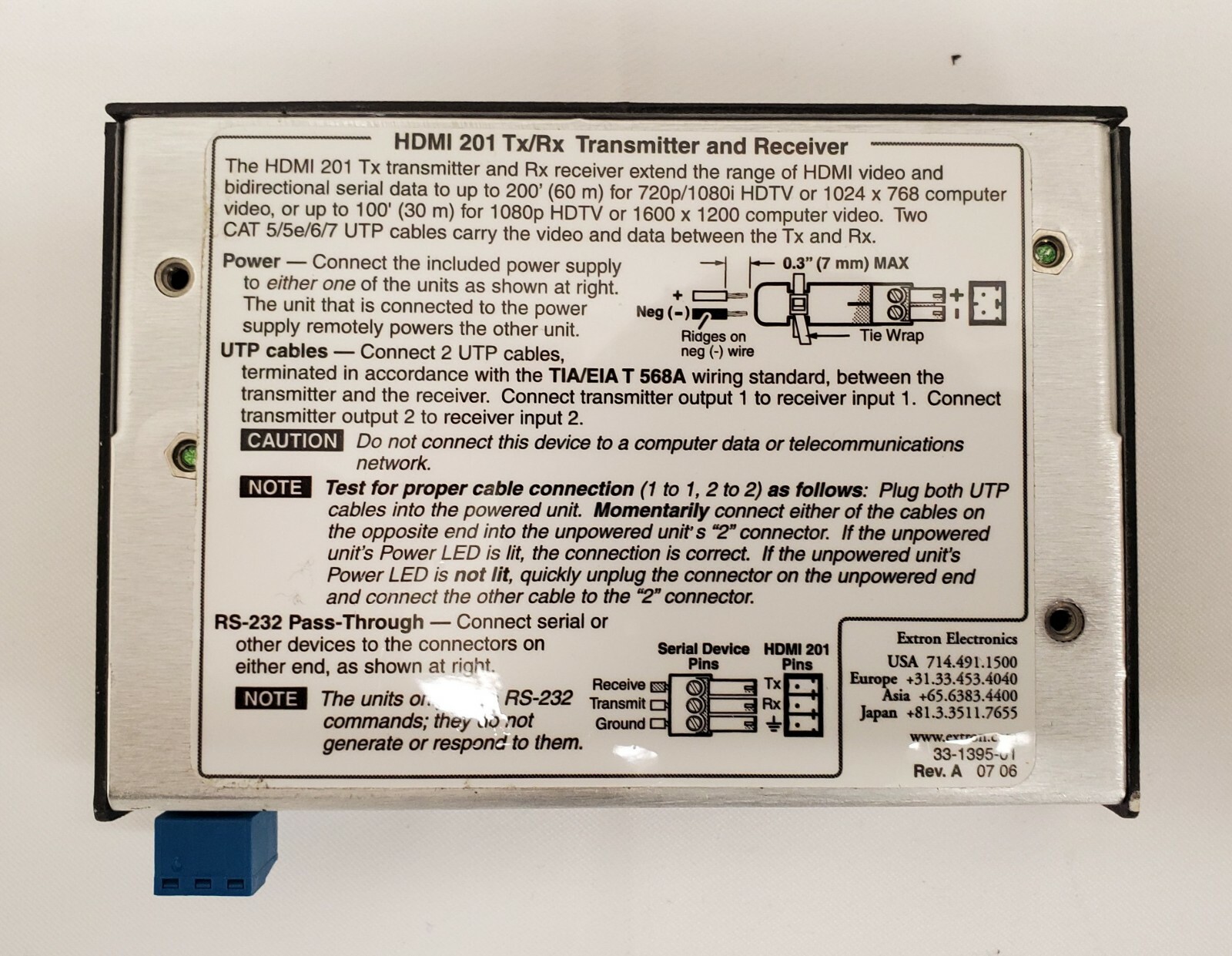Extron HDMI 201 Tx 201 Rx Twisted Pair Network Video Extenders (Units ...
