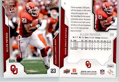 Allen Patrick 2008 Upper Deck Draft Edition EX-NM #5 Oklahoma Ravens RC ...