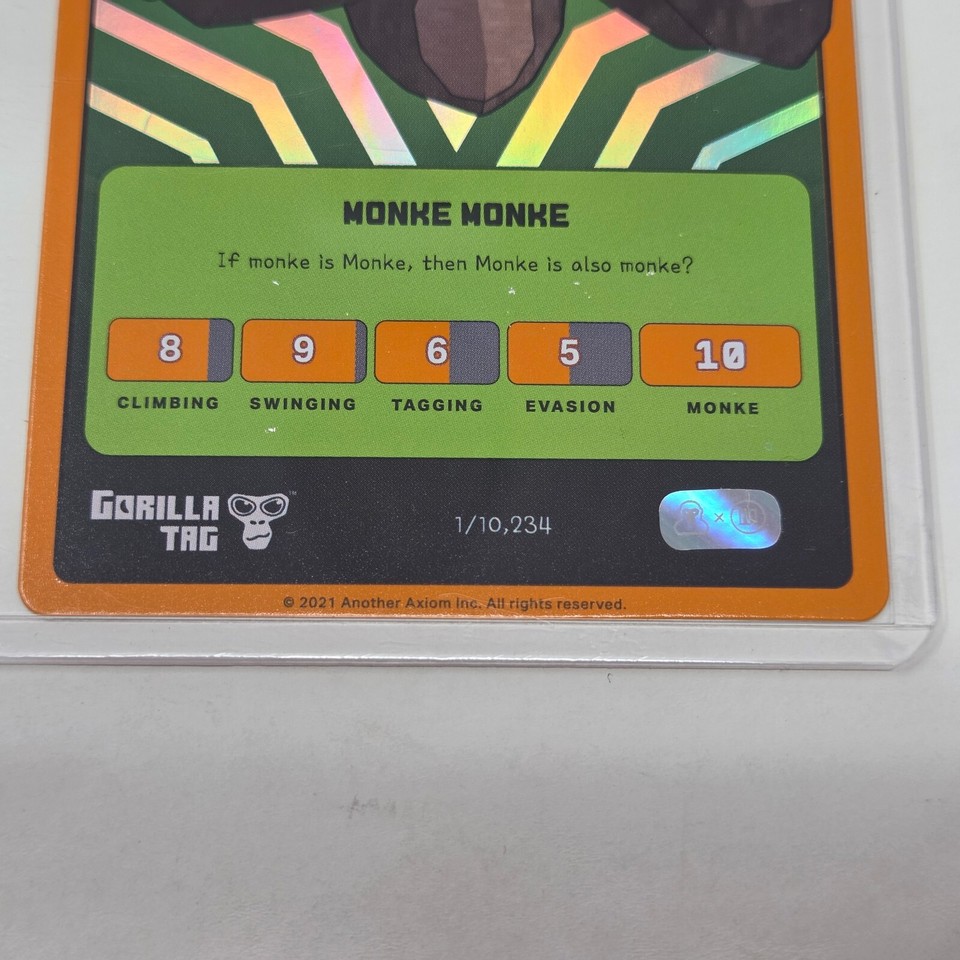 GORILLA TAG MONKE MONKE TRADING CARD 1/10,234 HOLOGRAPHIC GREEN ORANGE ...