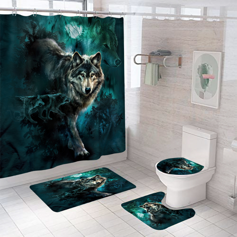 Wolf Bathroom Set 8 Colors Animal Shower Curtain Wolf Couple Art Print