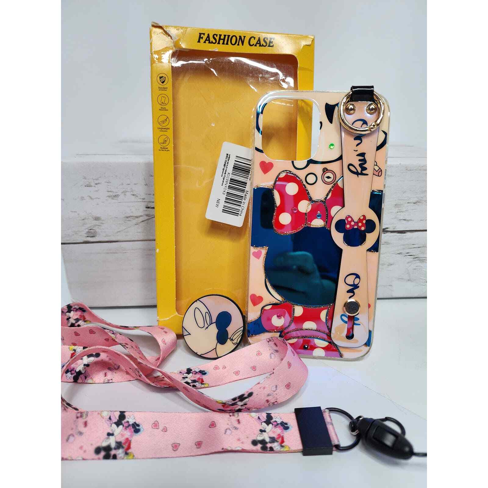 Minnie Mouse iPhone 12 Promax Cell Phone Cover with Lanyard, Button ...