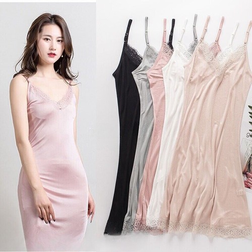 Lady Silk Nightgown Full Slips Camis V Neck Chemise Dress Sleepwear ...