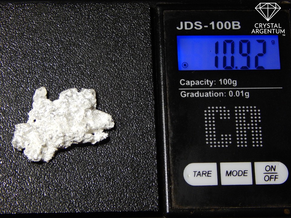 10.92 g Crystalline Silver Crystal Nugget with Branded Box | Crystal ...