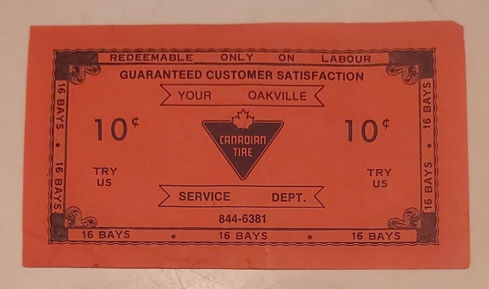 EX.RARE (OAKVILLE) VTG "CANADIAN TIRE OAKVILLE SERVICE DEPT - 10Ç BONUS ...