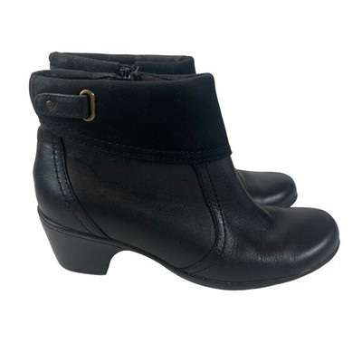 Clarks Black Leather Suede Side Zip Low Heeled Ankle Boots Booties Size ...