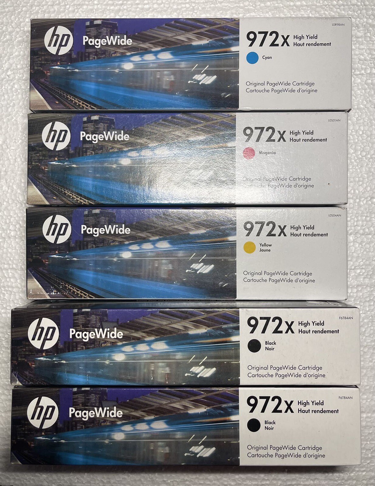 GENUINE 5-Pack HP 972X High Yield B/M/Y/C PageWide Cartridges SEALED ...