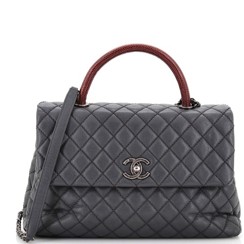 Chanel Coco Top Handle Bag Quilted Caviar with Lizard Medium | eBay