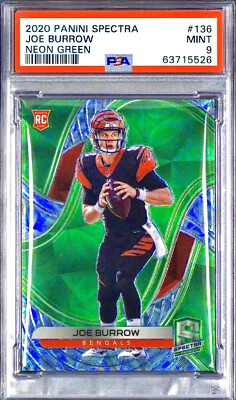 /35 PSA 9 RC Joe Burrow 2020 Spectra Neon Green Prizm Rookie Refractor ...