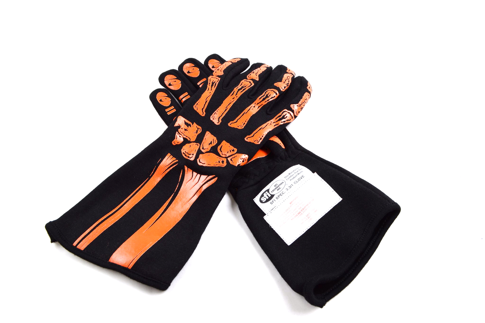 RJS RACING SFI 3.3/1 NEW SKELETON RACING GLOVES ORANGE / BLACK SIZE LG ...