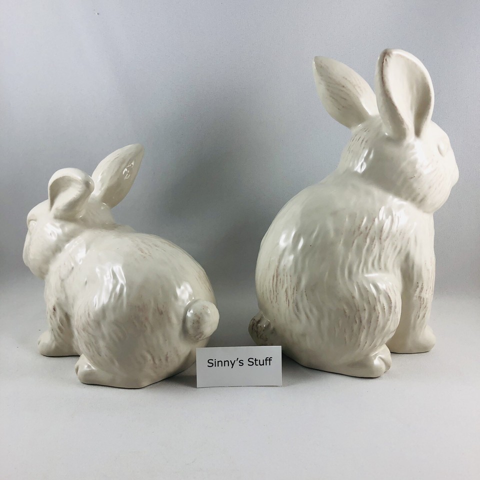 Set of 2 Threshold Easter 2023 Bunny Rabbit Figures Cream Ceramic Med ...