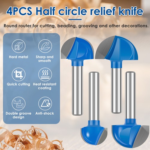 4Pcs 1/4 Inch Shank Cove Box Cemented Router Bit Set Carbide Round Nose ...