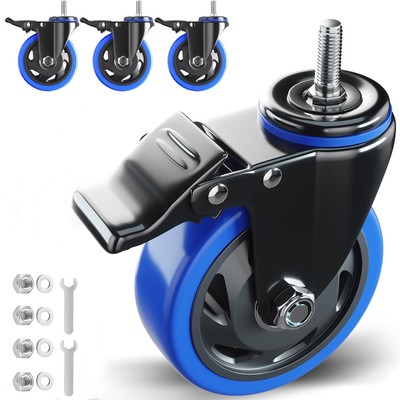 Stem Caster Wheels 5 inch Heavy Duty Threaded Stem Mount Casters Set of ...
