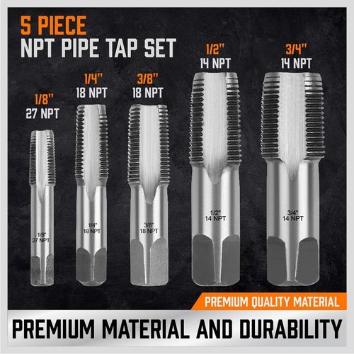 Carbon Steel 5-Piece Thread Cutting Tools Pipe Thread Tap Set BSP Pipe ...