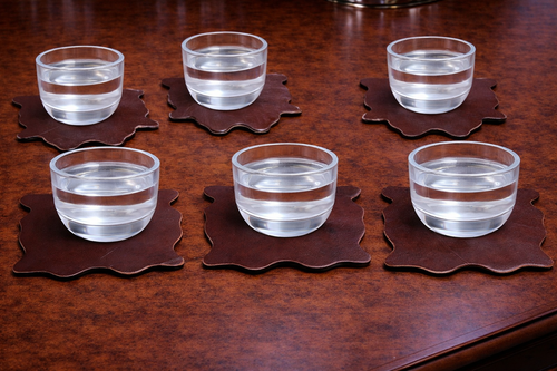 Luxury Handmade Tea Coaster Real Cowhide Leather Set of 6 Coffee Cup ...