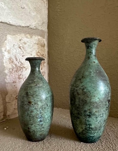 Vintage Rustic Green Style Metal Pair Of Stem Vases ***Sold ...