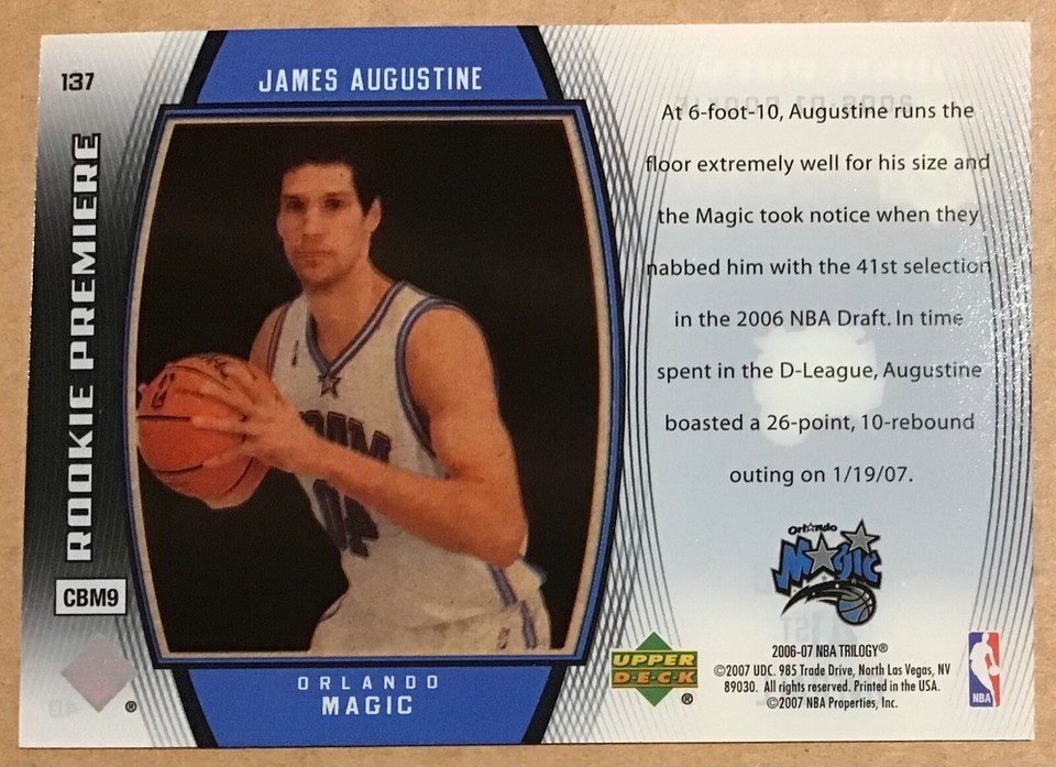 2006-07 JAMES AUGUSTINE UD NBA TRILOGY ROOKIE PREMIERE RC #137 MAGIC ...