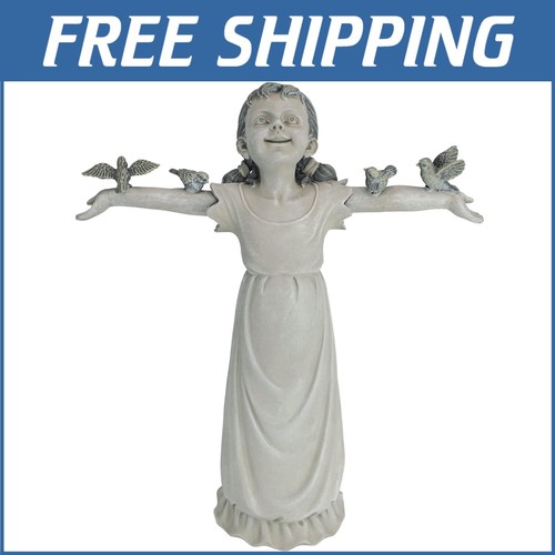 Charming 16-Inch Garden Statue of Joyful Girl with Birds - Cast Stone ...