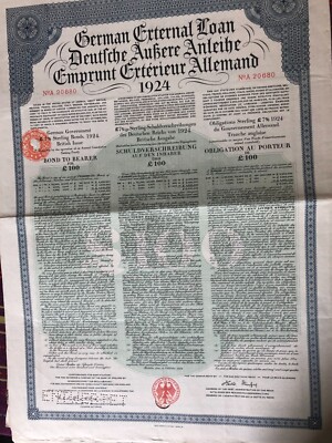 GERMAN EXTERNAL LOAN 1924 STERLING BOND £ 100 AUTHENTIC | eBay