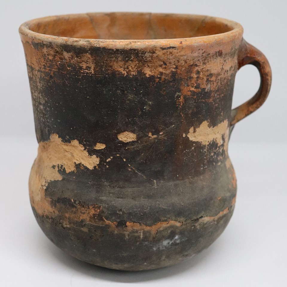 Prehistoric Native American Indian Glazed Pottery One-Handle Cooking ...