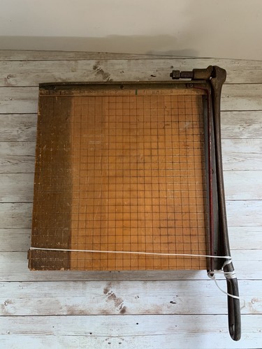 Vintage Ingento No 4 Wood Cast Iron Paper Cutter Trimmer 12" Guillotine ...