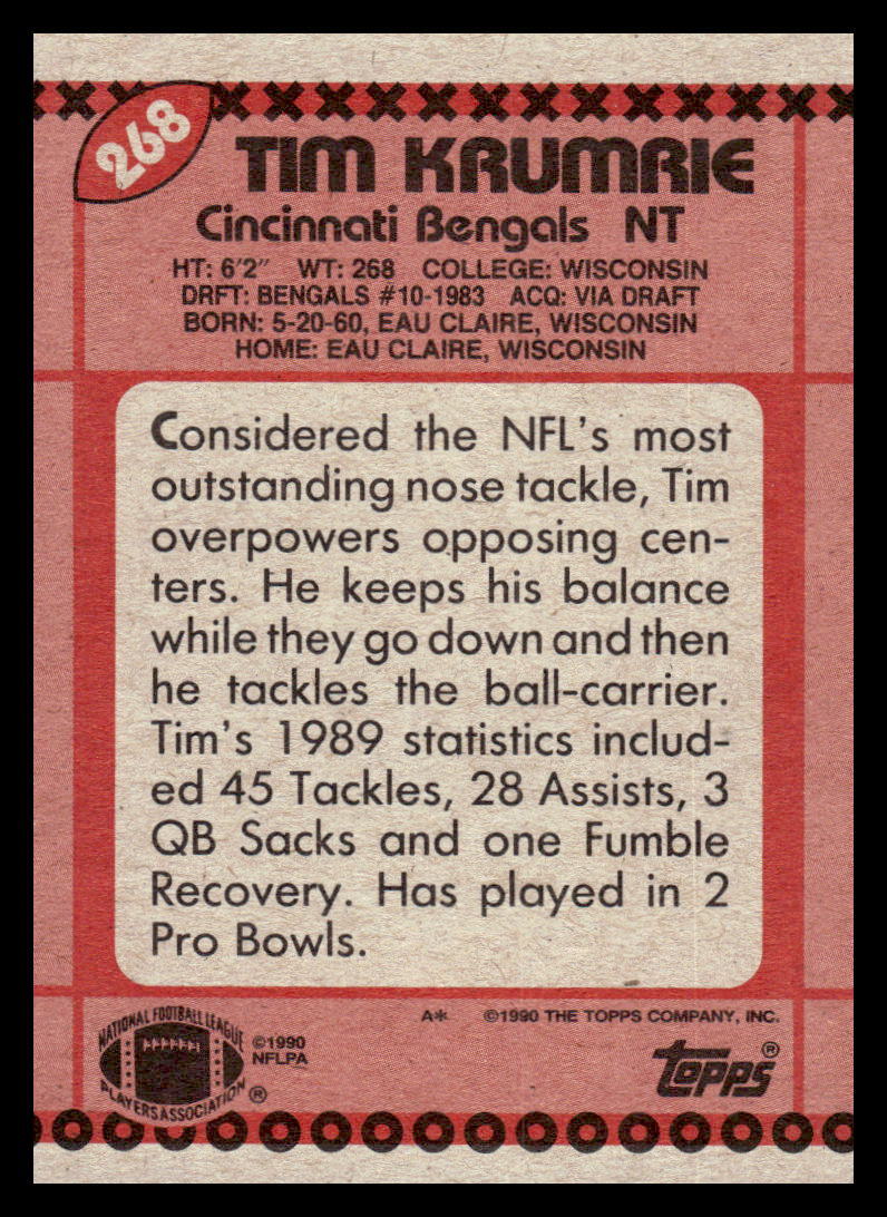 1990 Topps Tim Krumrie #268 Cincinnati Bengals Football Card | eBay