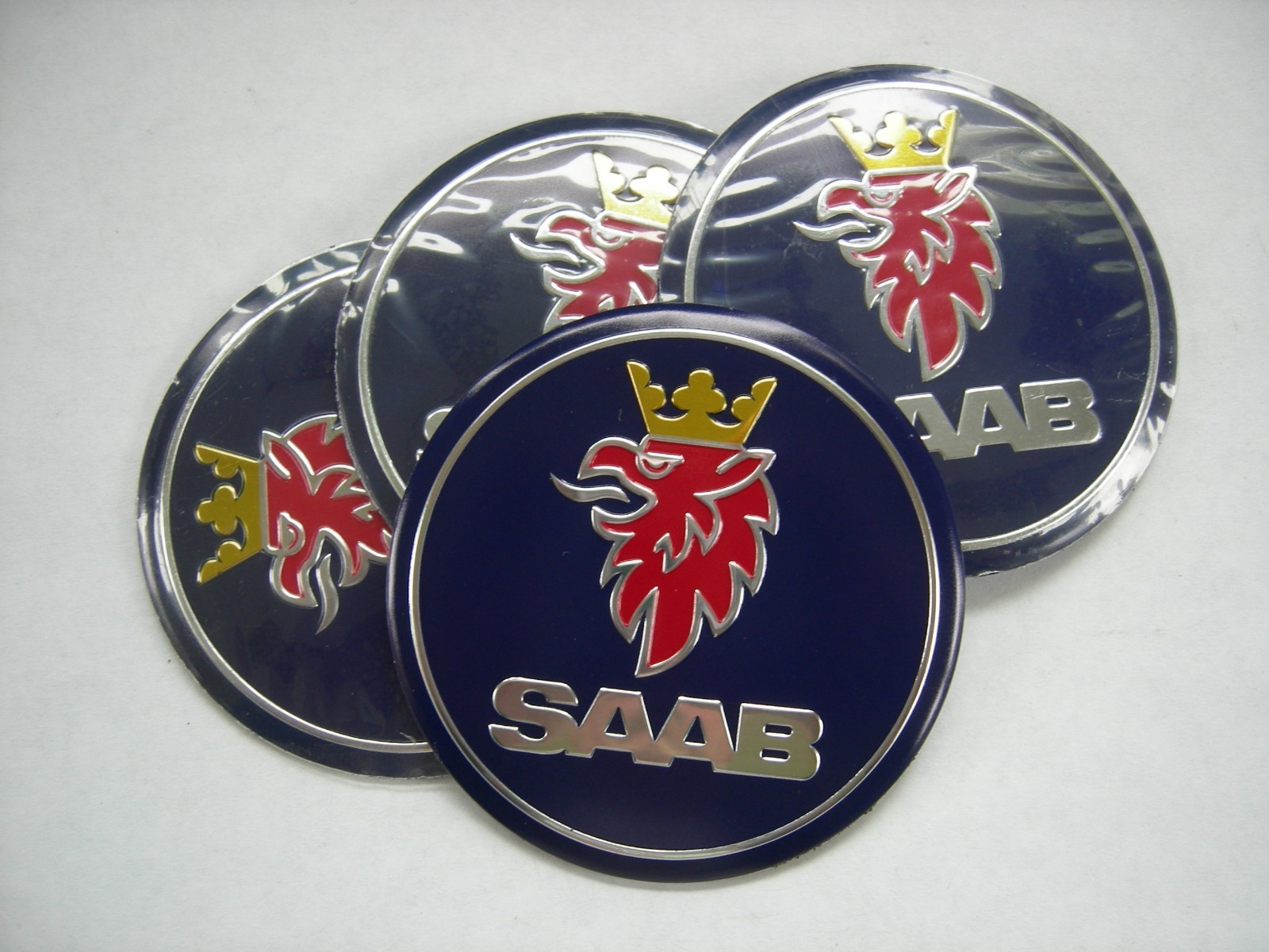 SAAB WHEEL CENTER CAP EMBLEMS SET 4 ALUMINUM STICKERS DECAL 3D BLUE | eBay