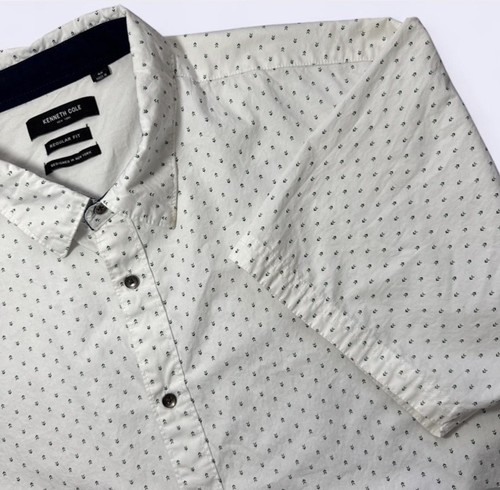 Kenneth Cole New York Men's 4X Short Sleeve Button Down White Pattern ...