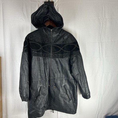 Vtg Global Identity G III Black Leather Jacket Coat Hood Embroidered ...