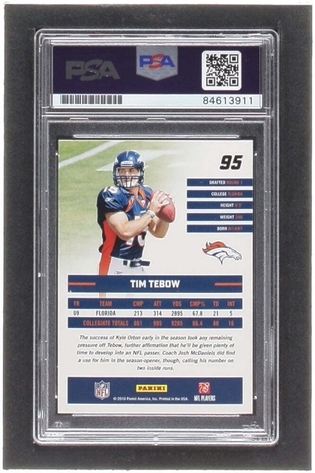 Tim Tebow Signed 2010 Donruss Rated Rookies #95 RC (PSA | Auto Grade 10 ...