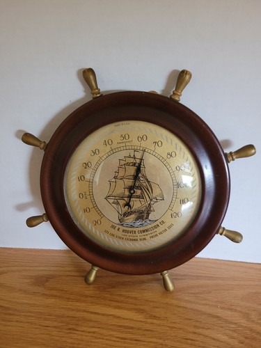 Vintage Ship Wheel Thermometer Advertisingng Wood Hoover Livestock ...