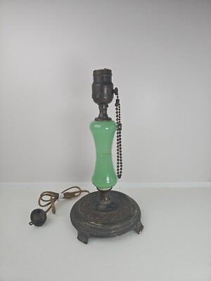 Vintage Art Deco Cast Iron & Jadeite Green Table Lamp Base Round ...