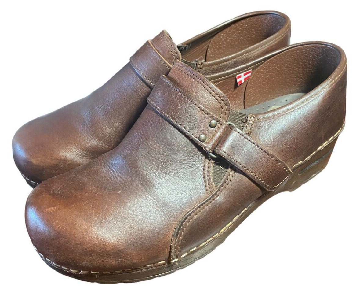 Sanita Women EUR 42/10 Brown Leather Slip-On Danish Nursing Clogs ...