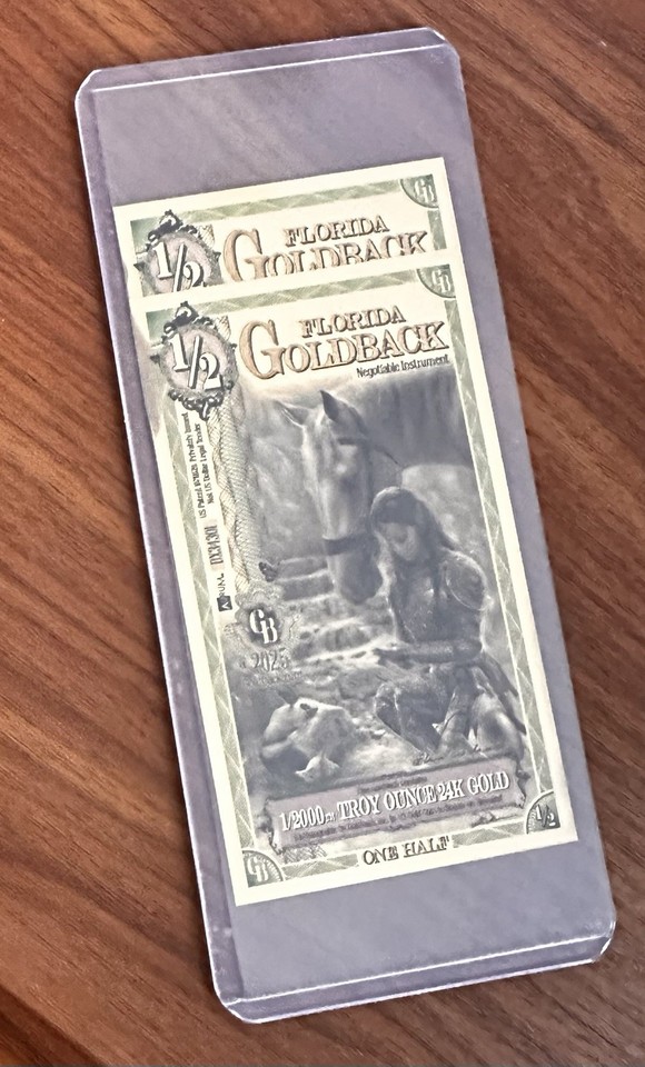GOLD - [Lot of 2] Florida 1/2 Goldback 24K Gold Notes in Sleeve *FREE ...