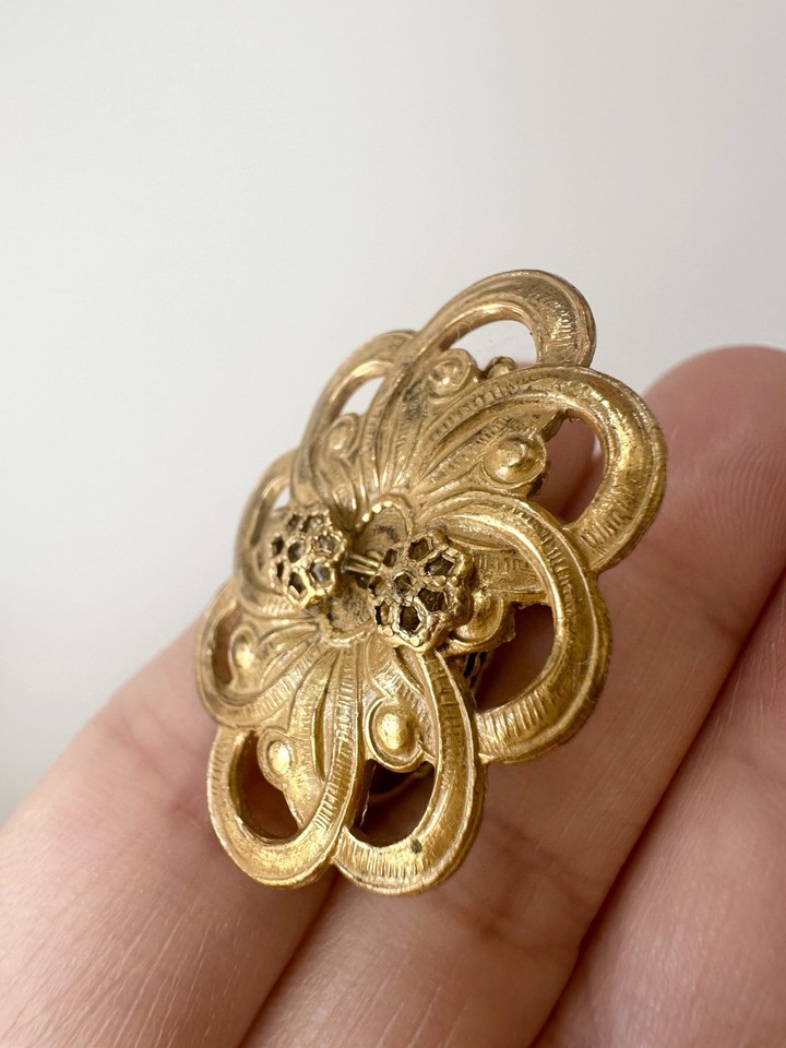 Single Signed Miriam Haskell Gold Tone Floral Clip On Earring | eBay