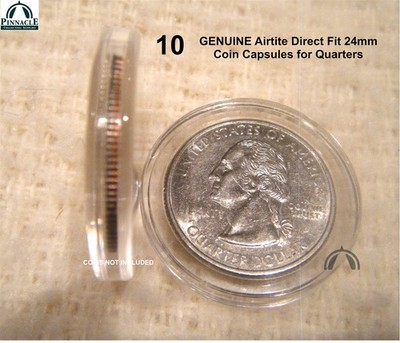 10 24mm GENUINE Airtite Direct Fit Coin Capsule Holders for US Quarter ...