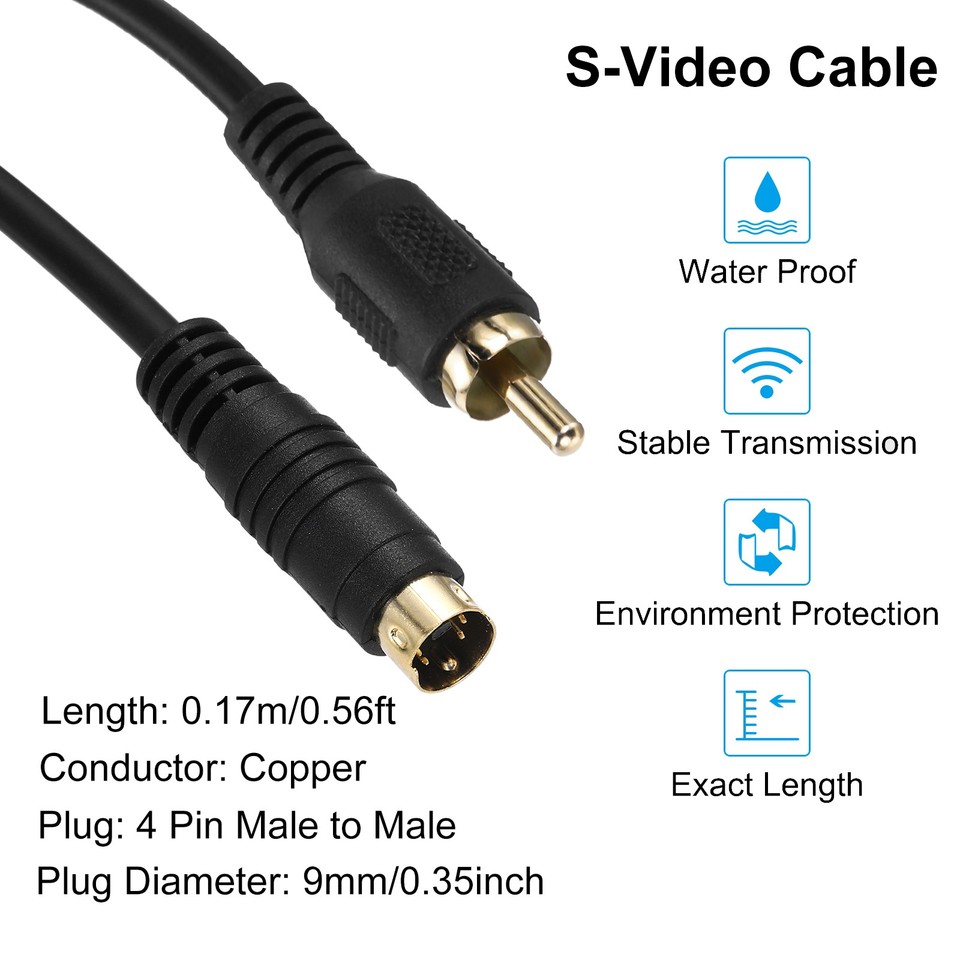 2PCS S Video Cable 0.56ft 4 Pin S-Video Male to RCA Male Composite ...