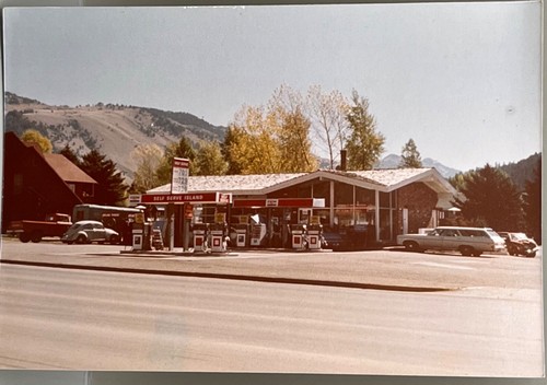 Jackson Wyoming Exxon Gas Station Pumps Old Cars Vintage Snapshot Photo ...