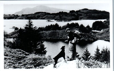 Vintage RPPC AK Kodiak Alaska Man Backpacking with Dog Real Photo ...