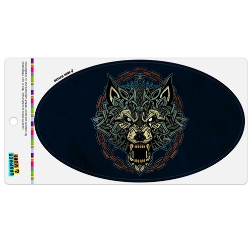 Fenrir Fierce Snarling Wolf In Chains Norse Mythology Car Euro Oval ...