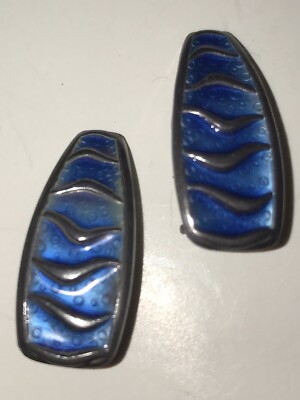 Vintage David Andersen Norway Blue Enamel Clip On Earrings Sterling 925 ...