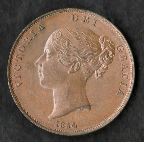 1854 Queen Victoria Large Copper Penny Ornamental Trident near UNC ...
