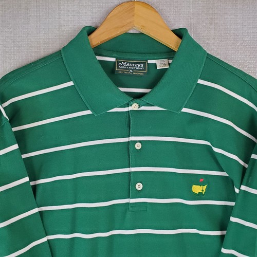 MASTERS COLLECTION Size XL Mens Polo Shirt Green White Stripes 100% ...